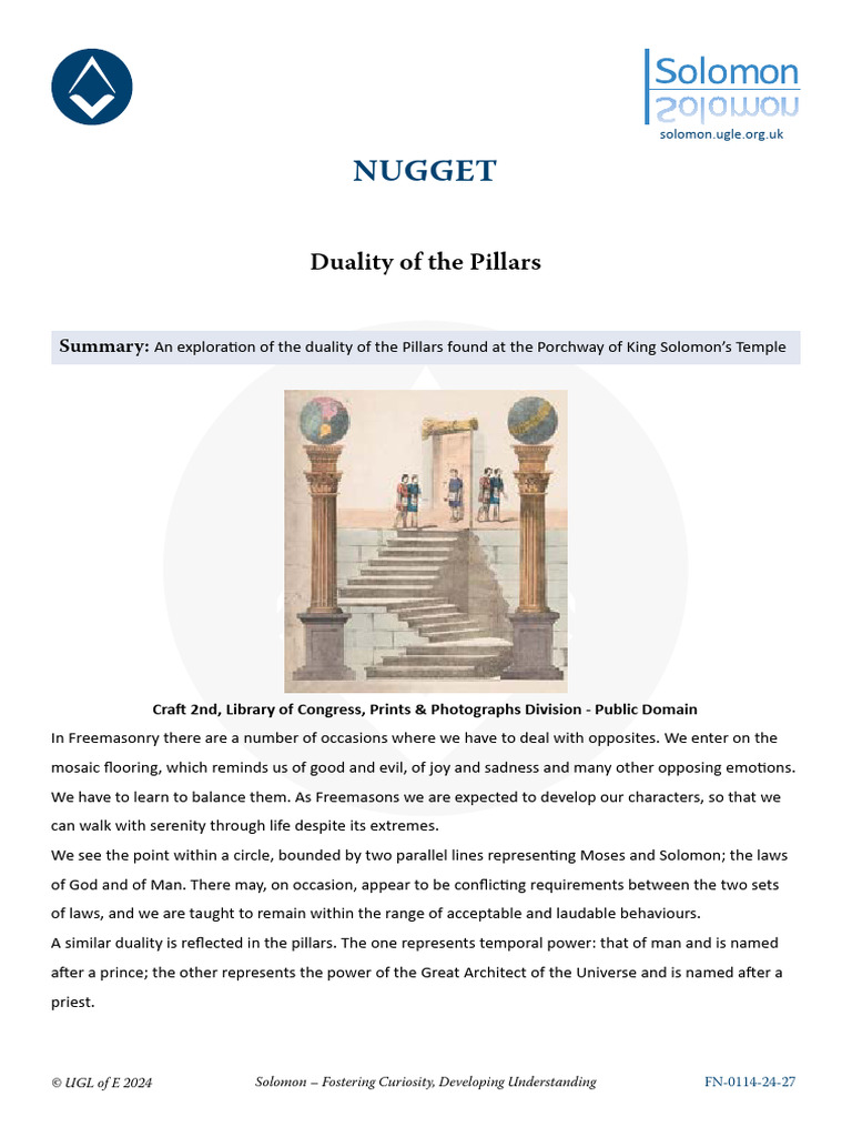 Duality of The Pillars | PDF | Freemasonry
