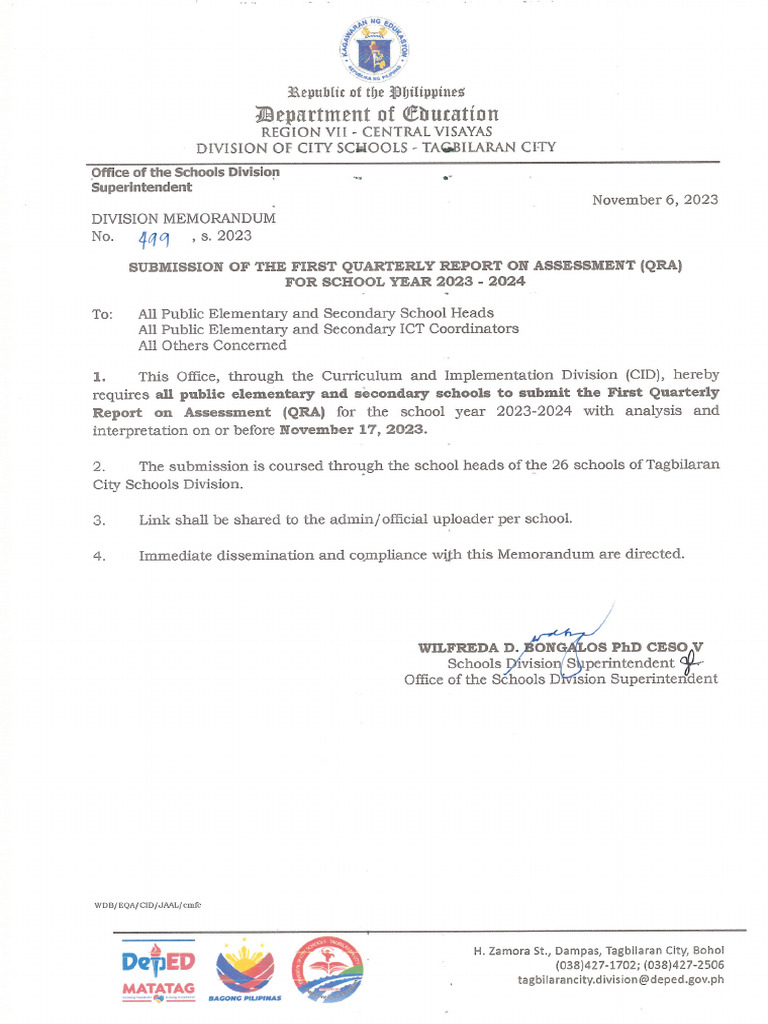 DM NO. 499 S. 2023 SUBMISSION OF THE FIRST QUARTERLY REPORT ON ...