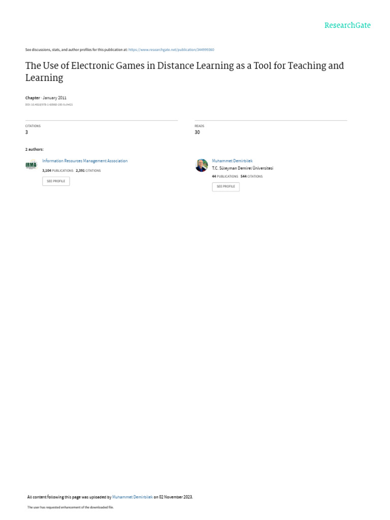 The Use of Electronic Games in Distance Learning as a Tool for Teaching ...