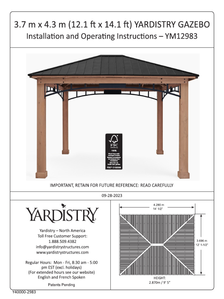 12 X 14 Yardistry Gazebo English Instructions | PDF