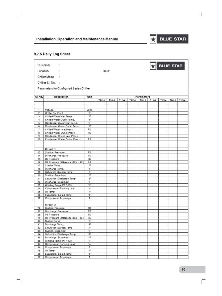 Screw Chiller log Sheet | PDF