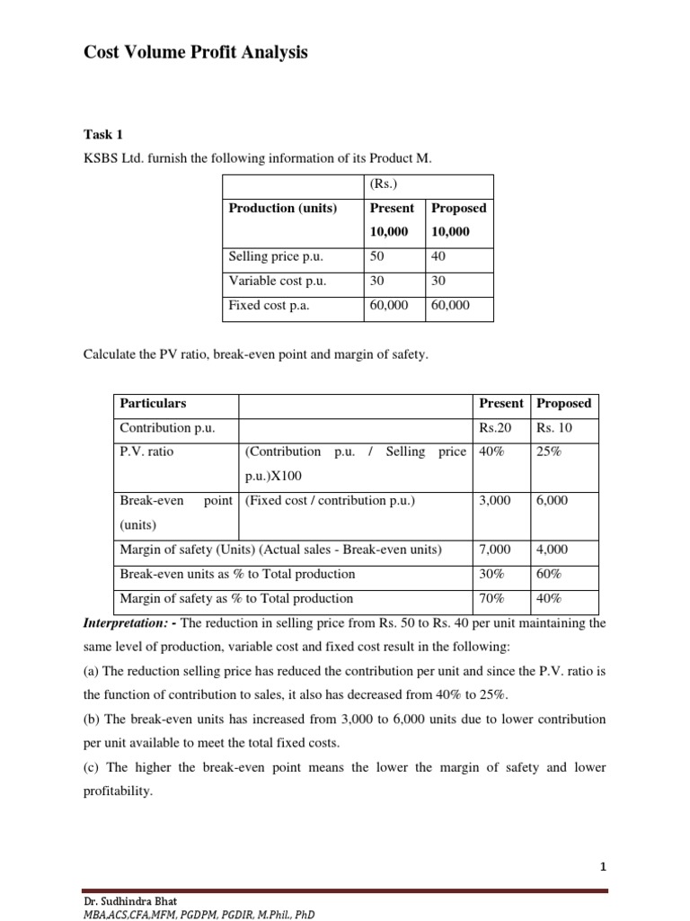 Cost Volume Profit Analysis (Decision Making) - Task | PDF ...