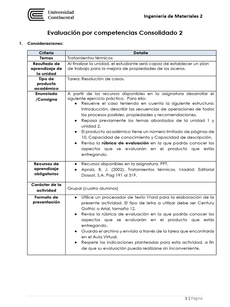 Consigna de Evaluación - Por - Competencias - C2 - 2024-10A | PDF | Hierro | Materiales