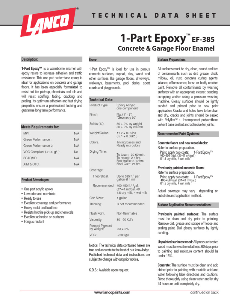 1 Part Epoxy EF385 TDS ENG | PDF | Epoxy | Paint