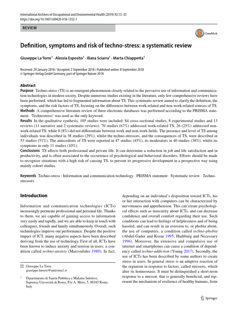 Understanding Technostress: A Review | PDF | Systematic Review | Job ...