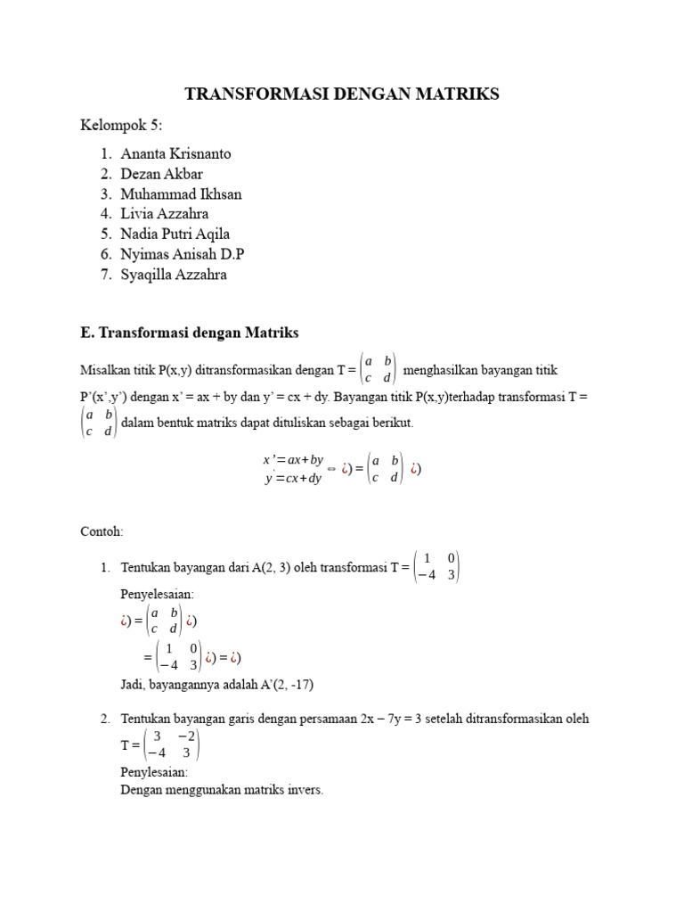 Transformasi Dengan Matriks Kelompok 5 | PDF
