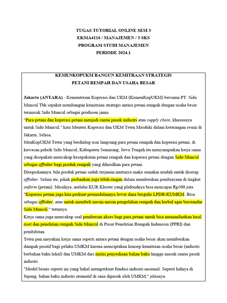 Tugas 3 - Manajemen Ekma 4116 | PDF | Bisnis