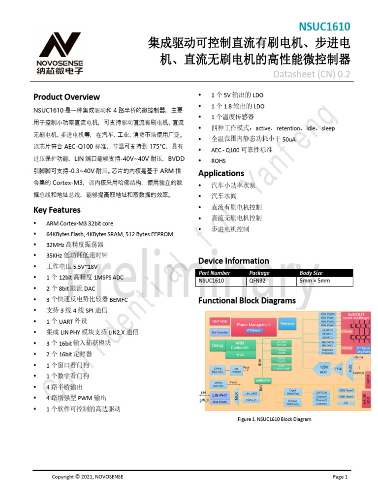 纳芯微nsuc1610 集成驱动和 4 路半桥的微控制器 (1) | PDF