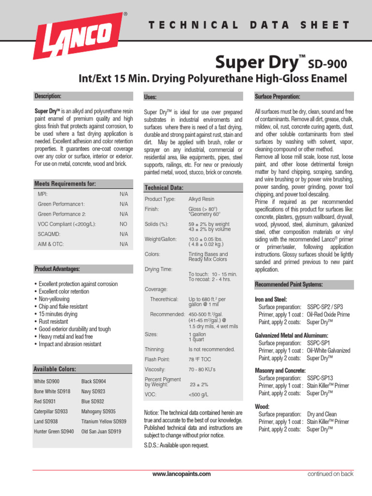 Super Dry Gloss SD900 TDS ENG | PDF | Paint | Drywall