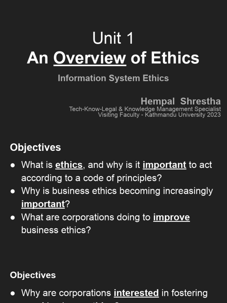 Unit 01 An Overview of Ethics - 2023 - 02 - 05 | PDF | Morality ...
