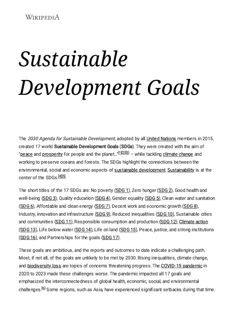 Sustainable Development Goals - Wikipedia | PDF | Economic Development ...