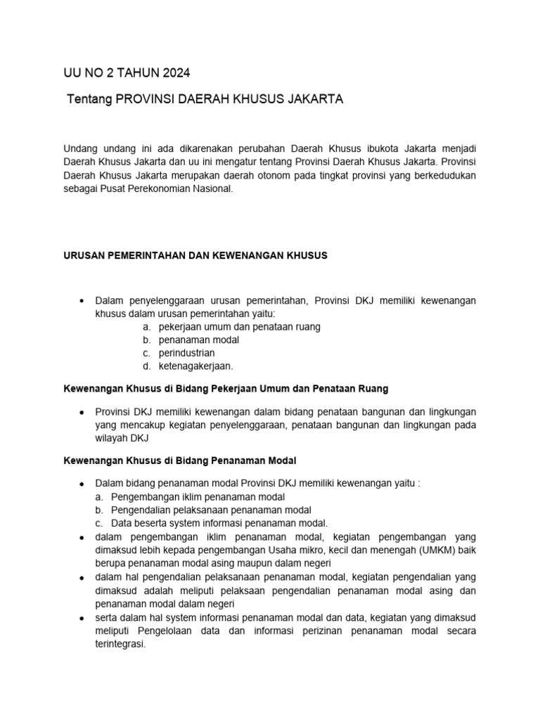 UU No. 2/2024 tentang DK Jakarta | PDF