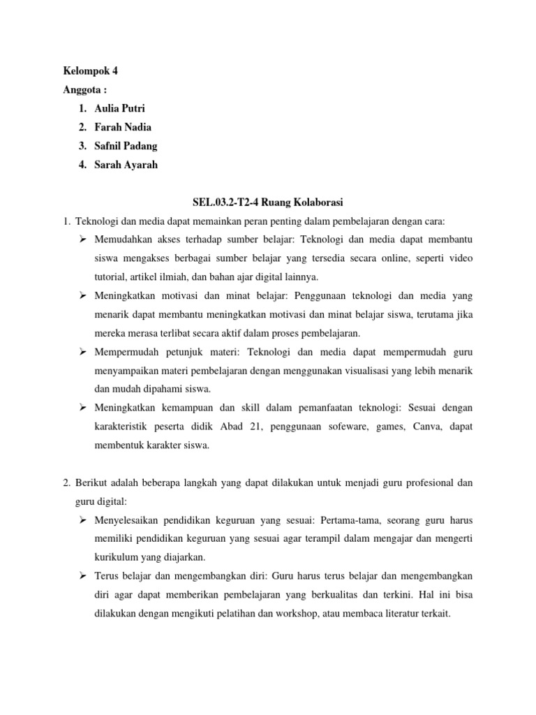 Ruang Kolaborasi Topik 2 TBPP (Kelompok 4) | PDF | Karier & Perkembangan | Seni