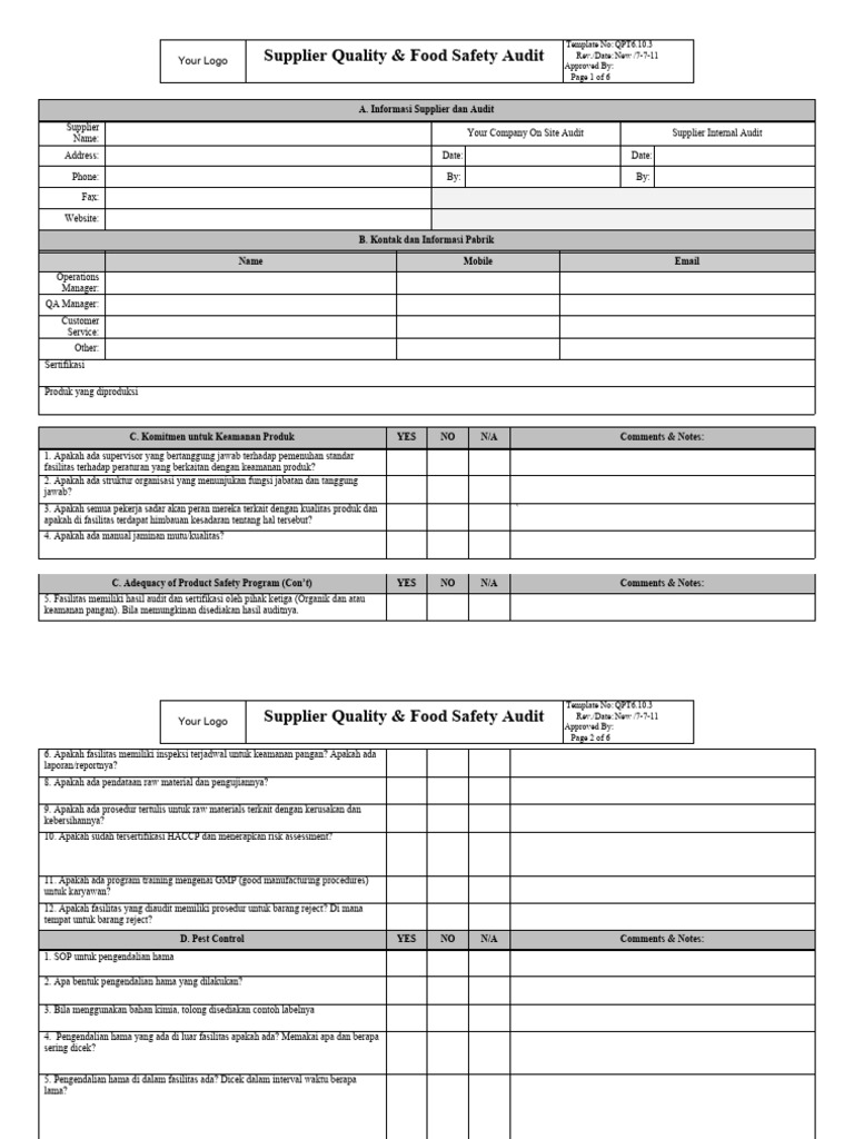 Supplier Quality Audit | PDF | Door