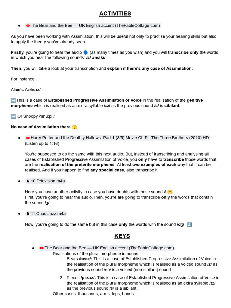 ENGLISH PHONOLOGY PRACTICE EXERCISES | PDF | Language Mechanics | Syntax