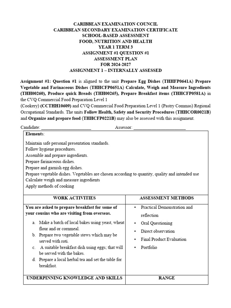 CSEC Food and Nutrition SBA Guidelines 2024 | PDF | Cooking | Cakes