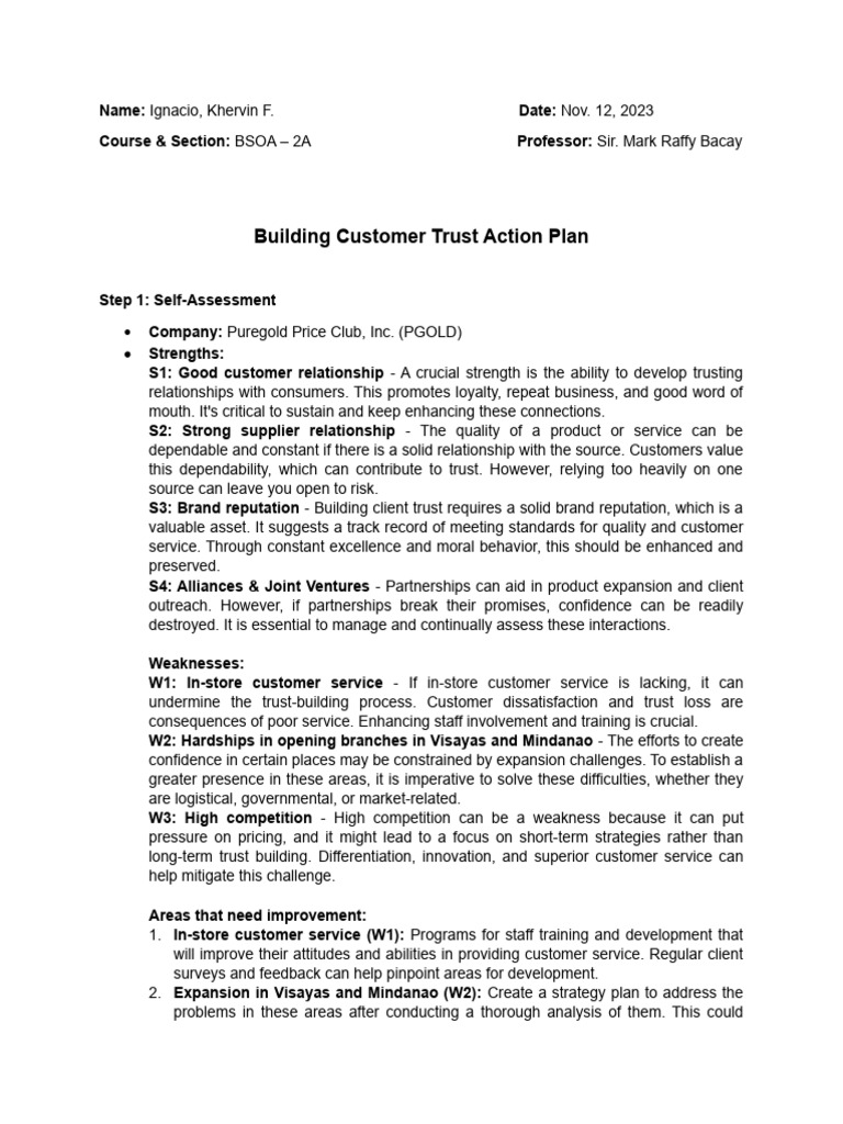 Building Customer Trust Action Plan | Download Free PDF | Empathy | Goal