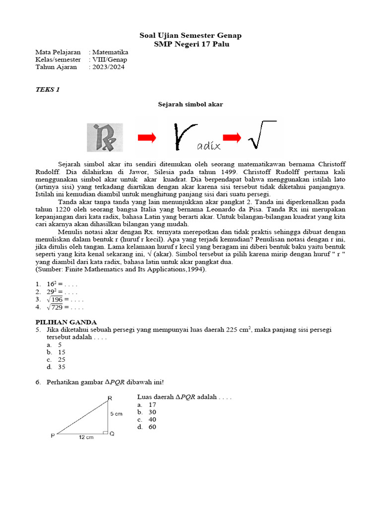 SOAL PAS GENAP Matematika Kelas 8 FIX | PDF