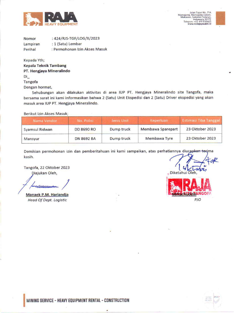 424_ Surat Permohonan Izin Masuk Ekspedisi | PDF