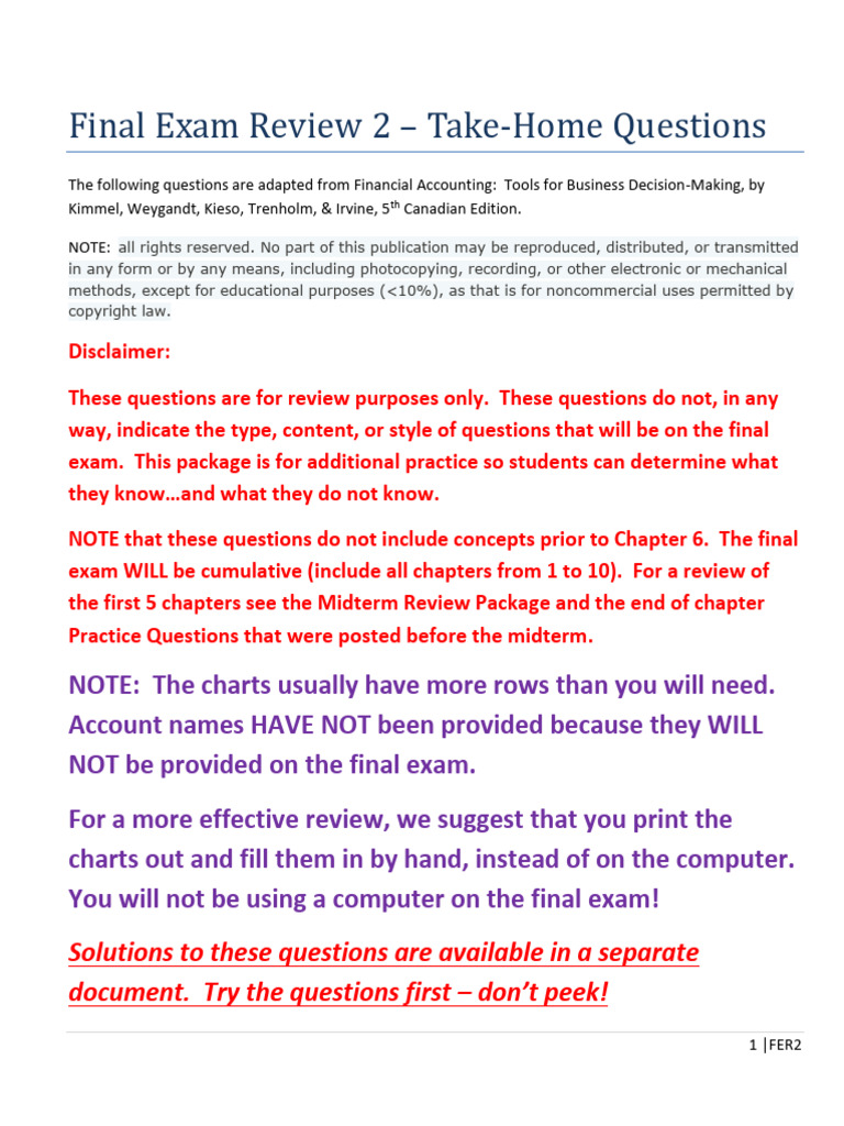 Final Exam Review - Take-Home Questions - Solutions | PDF Final Exam Review - Take-Home Questions - Solutions | PDF