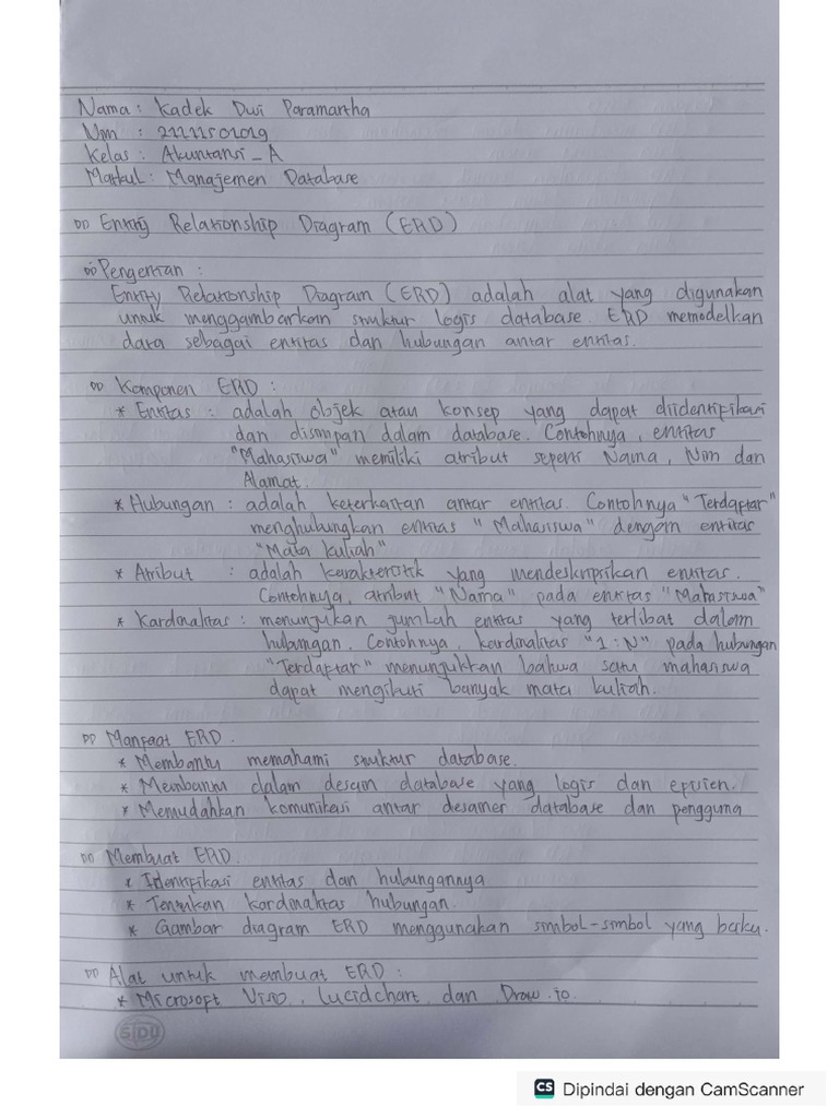 019 RMK 3 Entity Relationship Database Manajemen Database Kadek Dwi Paramartha | PDF