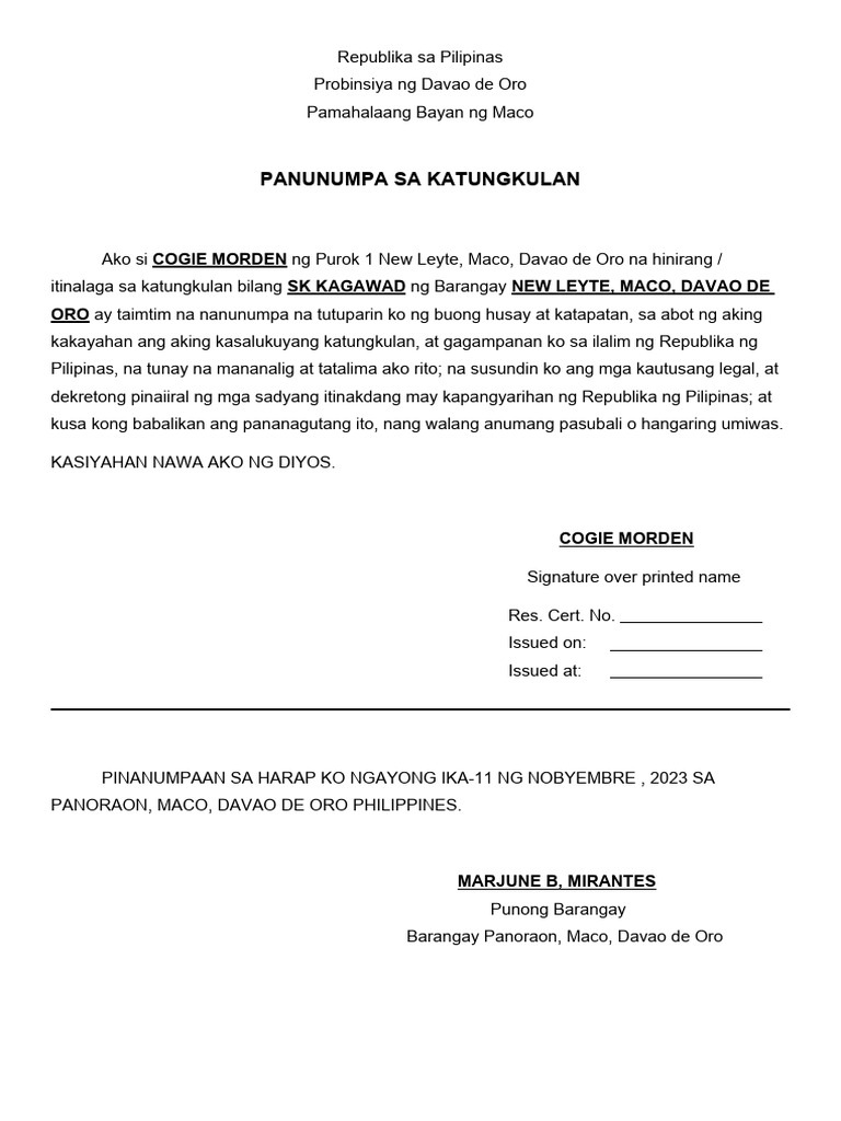 Panunumpa Sa Katungkulan | PDF