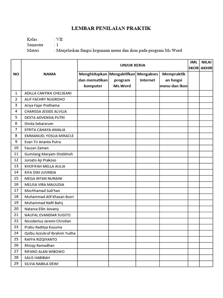 Lembar Penilaian Praktik | PDF