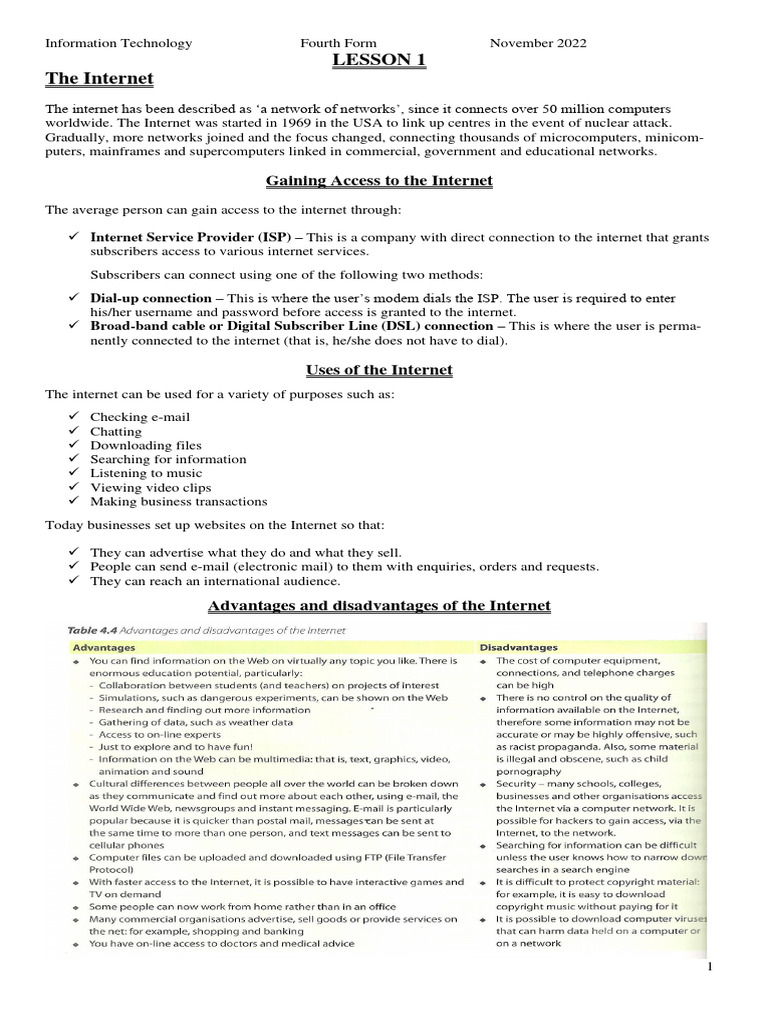 Lesson Notes - The Internet | PDF | World Wide Web | Internet & Web