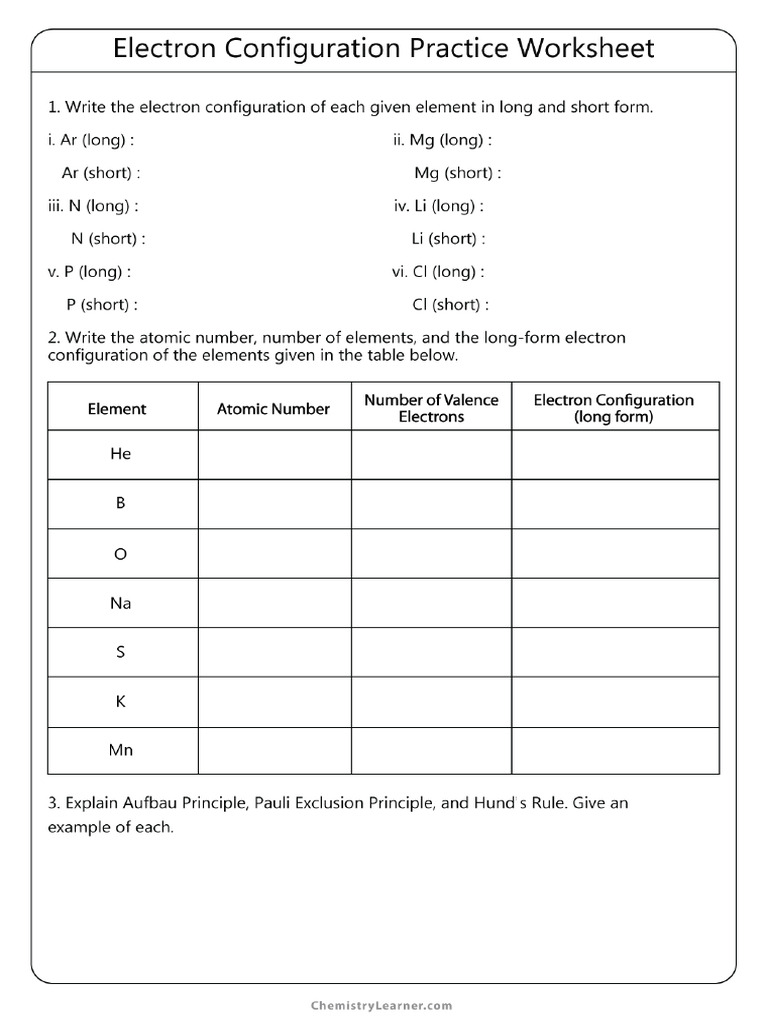Electron Configuration Practice Chemistry Worksheet Answers | PDF