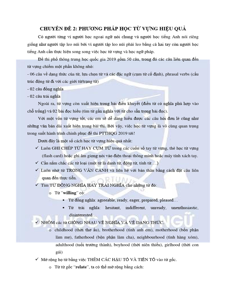 Chuyen de 2 Hoc Tu Vung Hieu Qua 1 | PDF