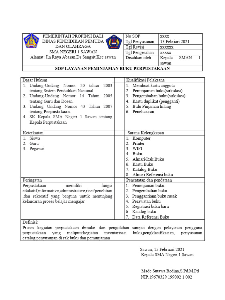 Sop Perpus Sawan | PDF