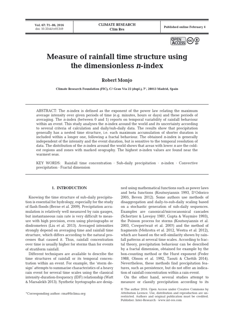 Measure of Rainfall Time Structure Using The Dimensionless: N-Index ...