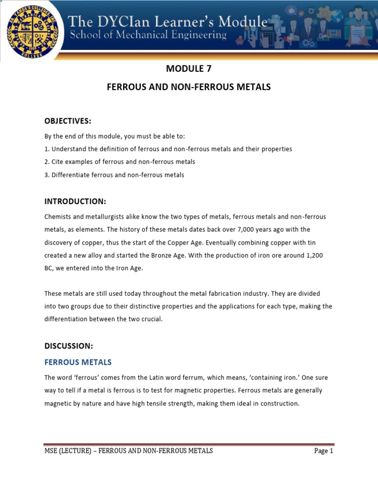 Mse Lec Module 6 Ferrous and Non Ferrous Metals | PDF | Metals | Steel