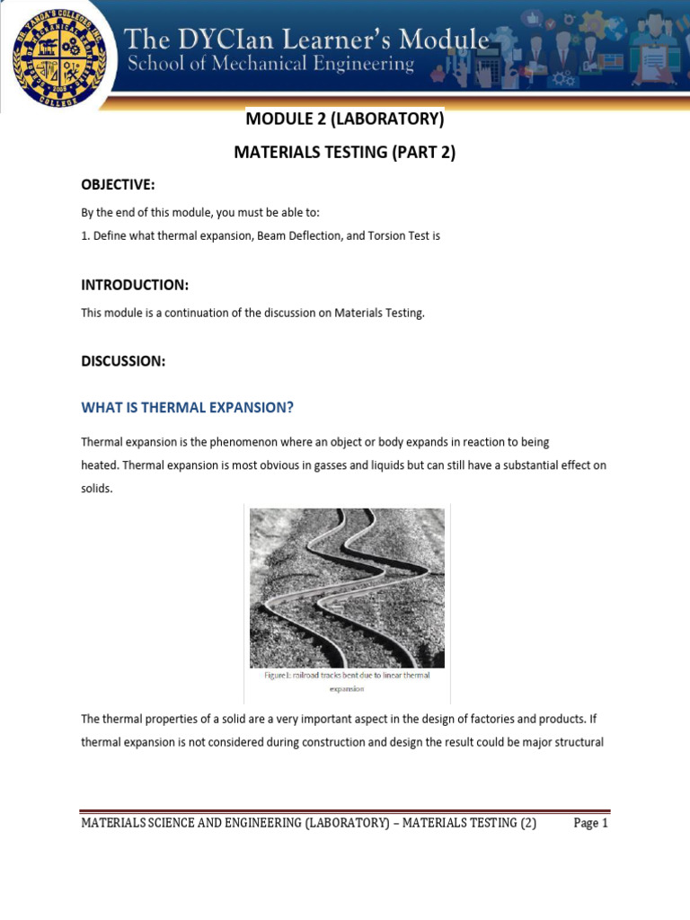 Mse Lab Module 2 Materials Testing 2 | PDF | Thermal Expansion ...