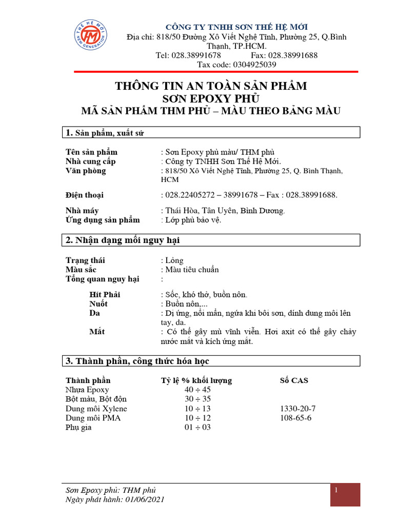 MSDS Sơn THM PH | PDF