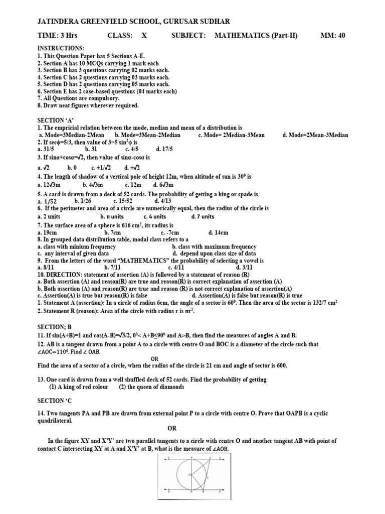 Class 10 QP 2 Part II | PDF | Sphere | Circle