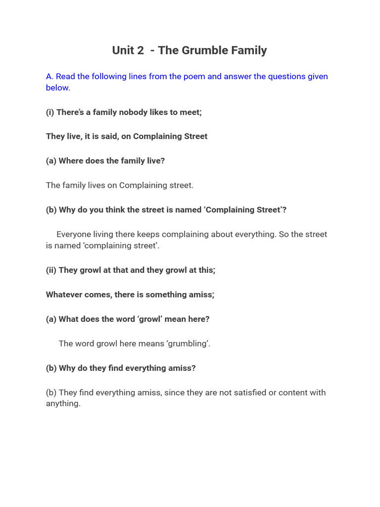 Unit 2 - The Grumble Family | PDF