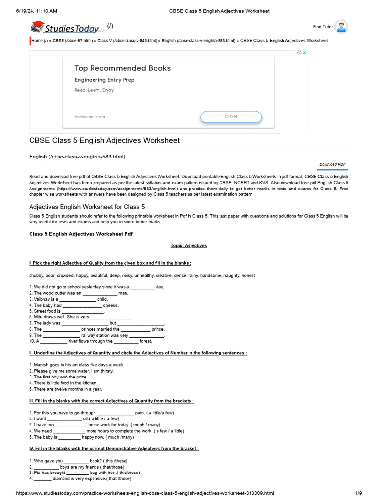 Adjectives - 001 | PDF | English Grammar | Multiple Choice