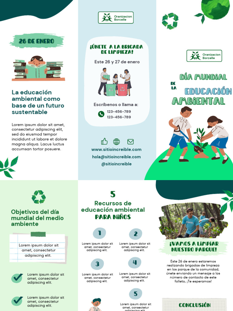 Tríptico Informativo Del Día Mundial de La Educación Ambiental Ilustrado Verde | Descargar ...