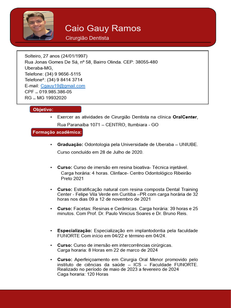 Currículo Caio Gauy | PDF | Odontologia | Dentista