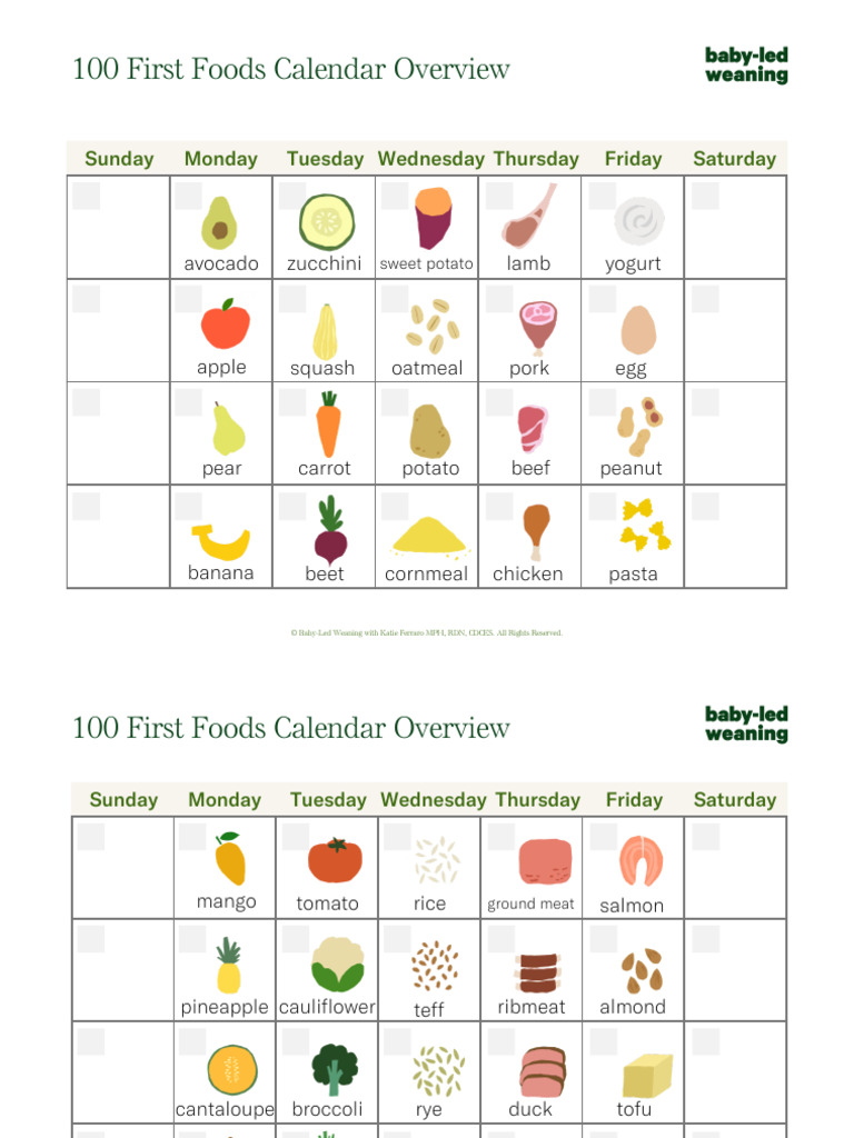 BLW 100 First Days Calendars | PDF | Bean | Foods