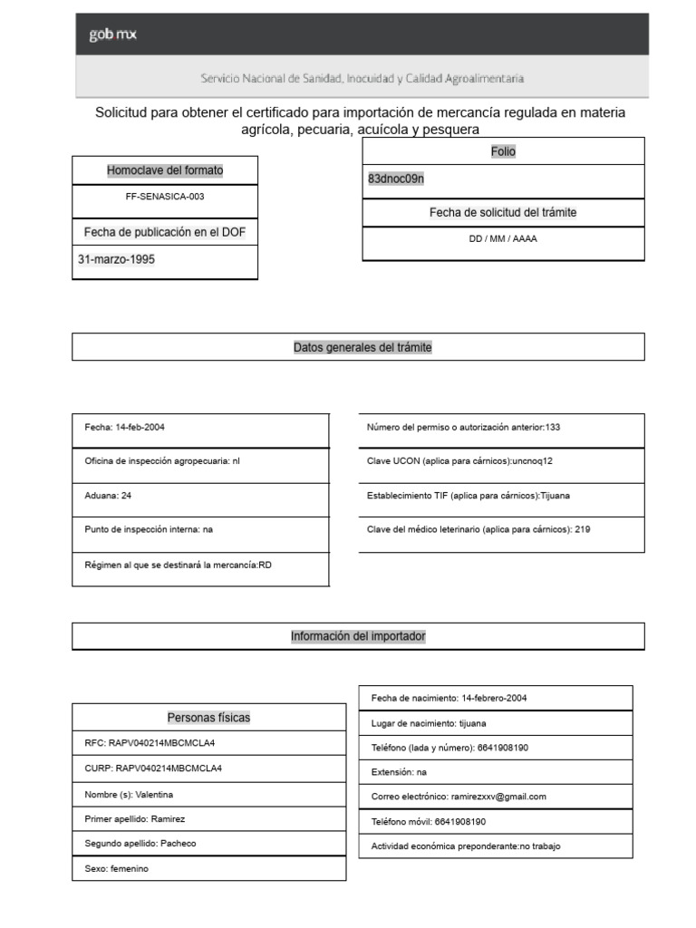 FORMATO FF-SENASICA-003__solicitud-Importaci_n_ | PDF | La carretera