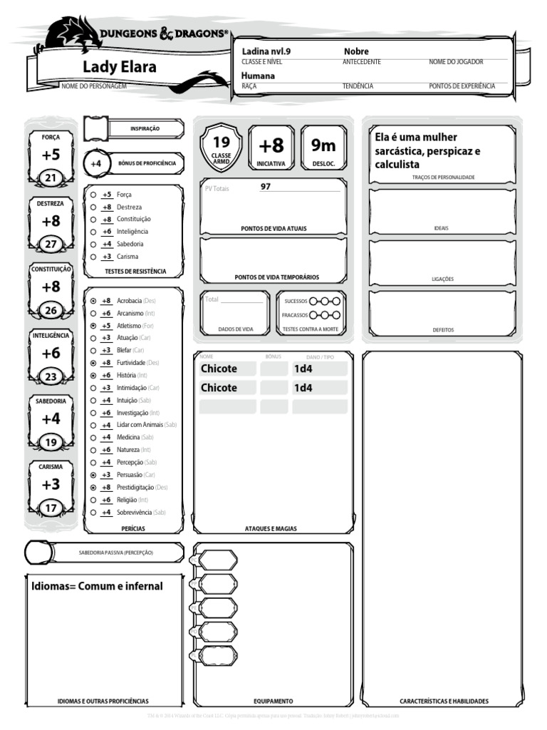 Ficha Lady Elara | PDF | Conceitos psicológicos