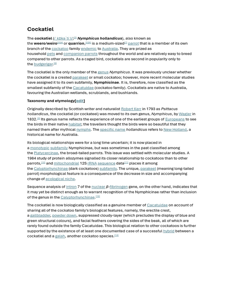 Cockatiel | PDF | Psittaciformes | Zoology