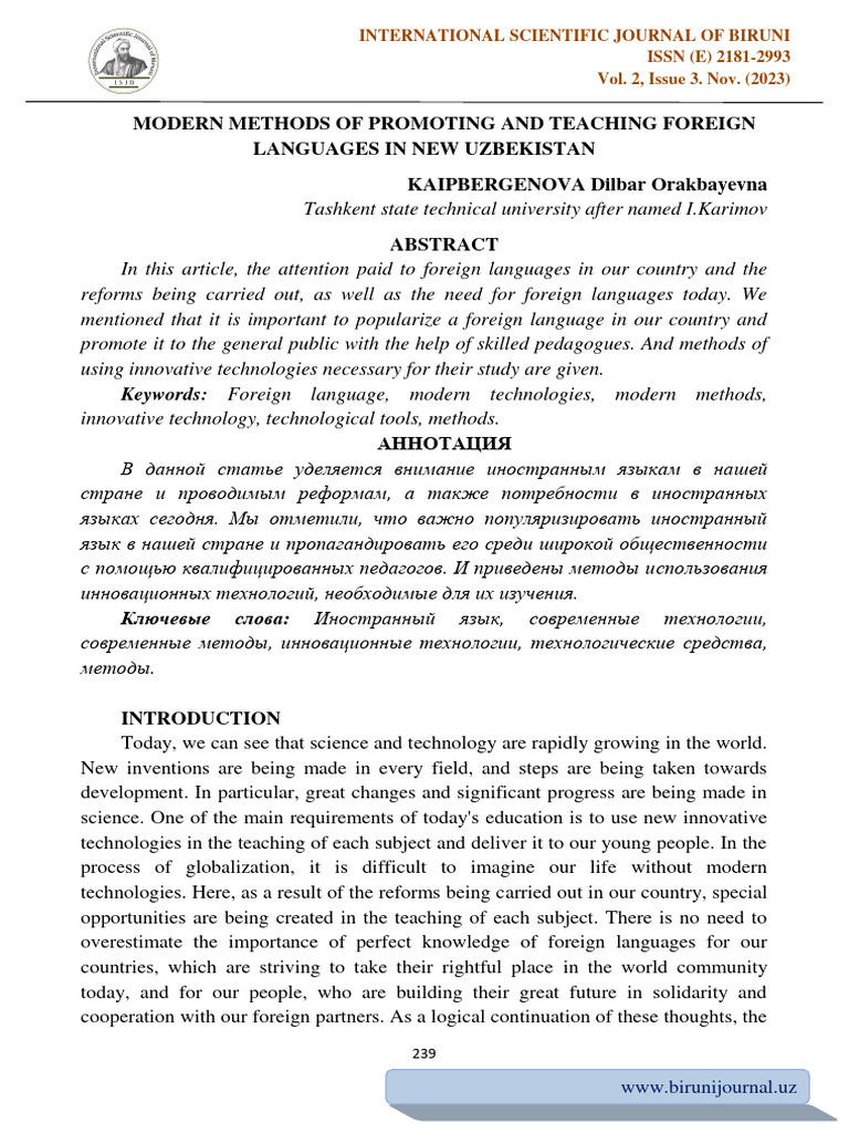 Modern Methods of Promoting and Teaching Foreign Languages in New ...