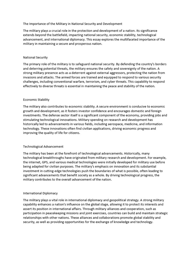 The Importance of The Military in National Security and Development ...