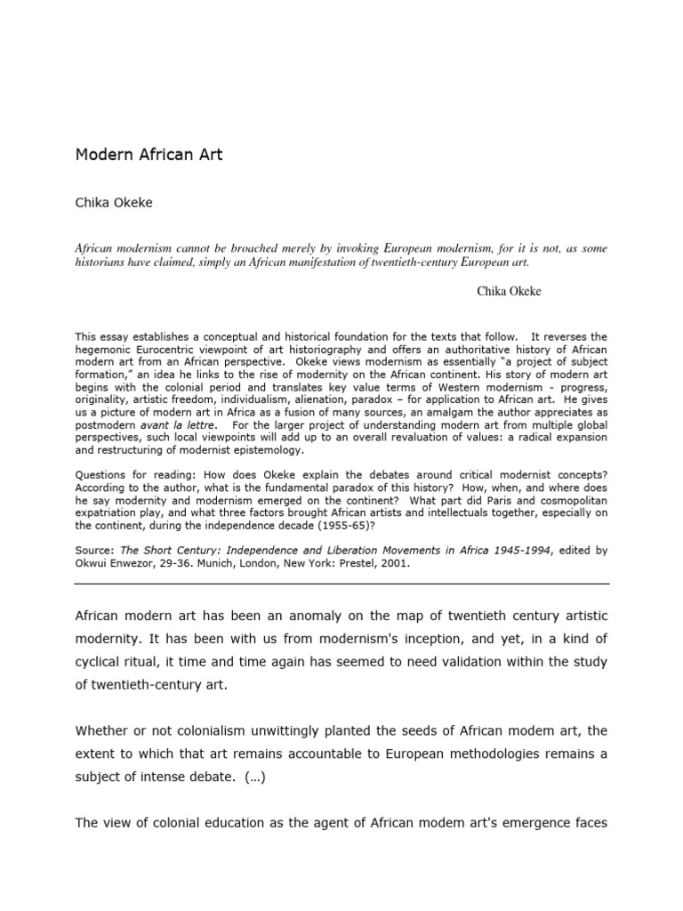 Chika Okeke. Modern African Art. 2001 in The Short Century. Independence and Liberation ...