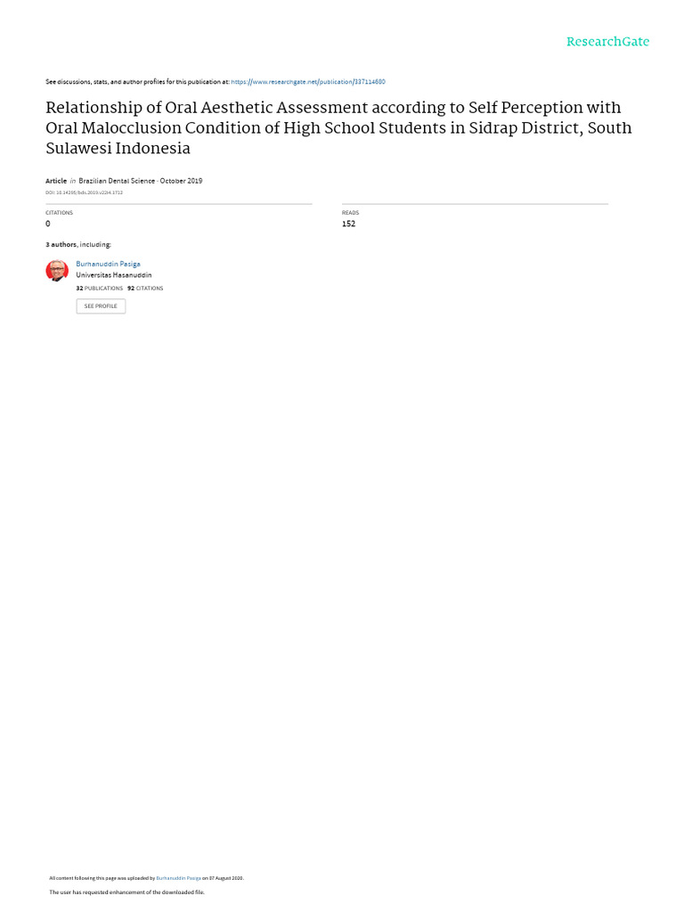 Daeng Pasiga 2019 Relationship of Oral Aesthetic Asse | PDF | Tooth | Mouth