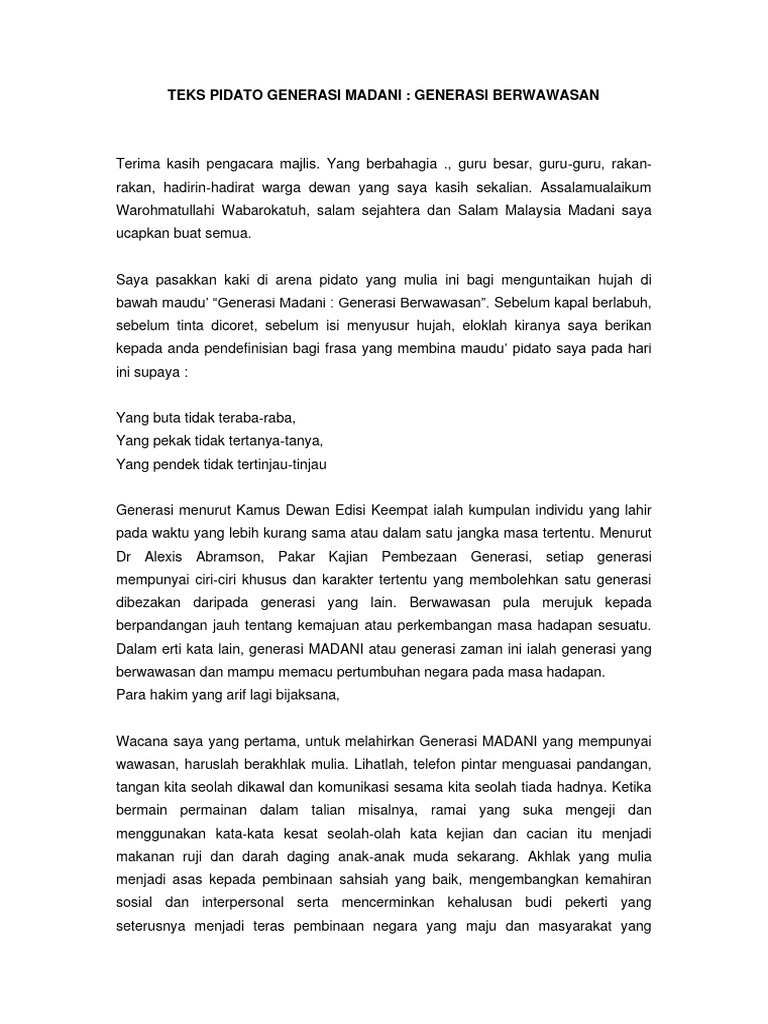 Teks Pidato Aspirasi Generasi Madani | PDF