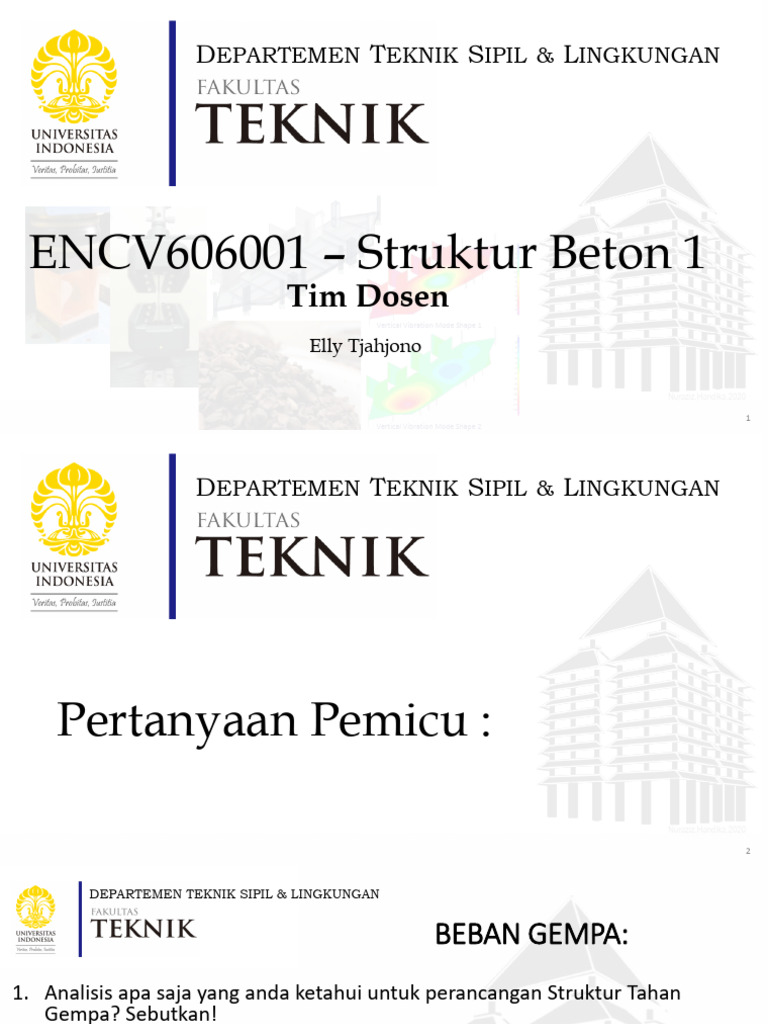 3 Kuliah Struktur Beton 1 Beban Gempa Dan Layout Struktur | PDF